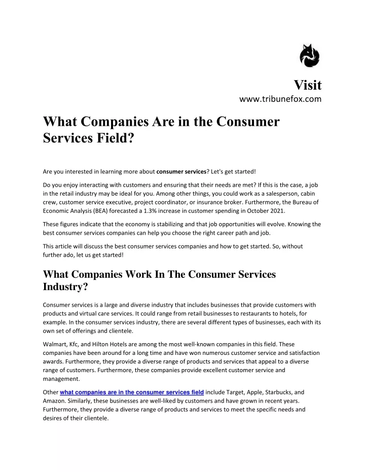 PPT - What Companies Are in the Consumer Services Industry PowerPoint ...