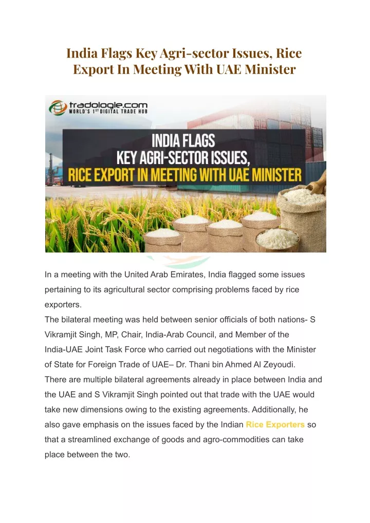 PPT - India Flags Key Agri-sector Issues, Rice Export In Meeting With ...