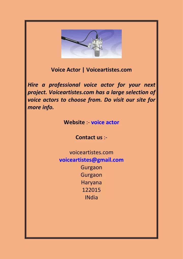 PPT - Voice Actor | Voiceartistes.com PowerPoint Presentation, free ...
