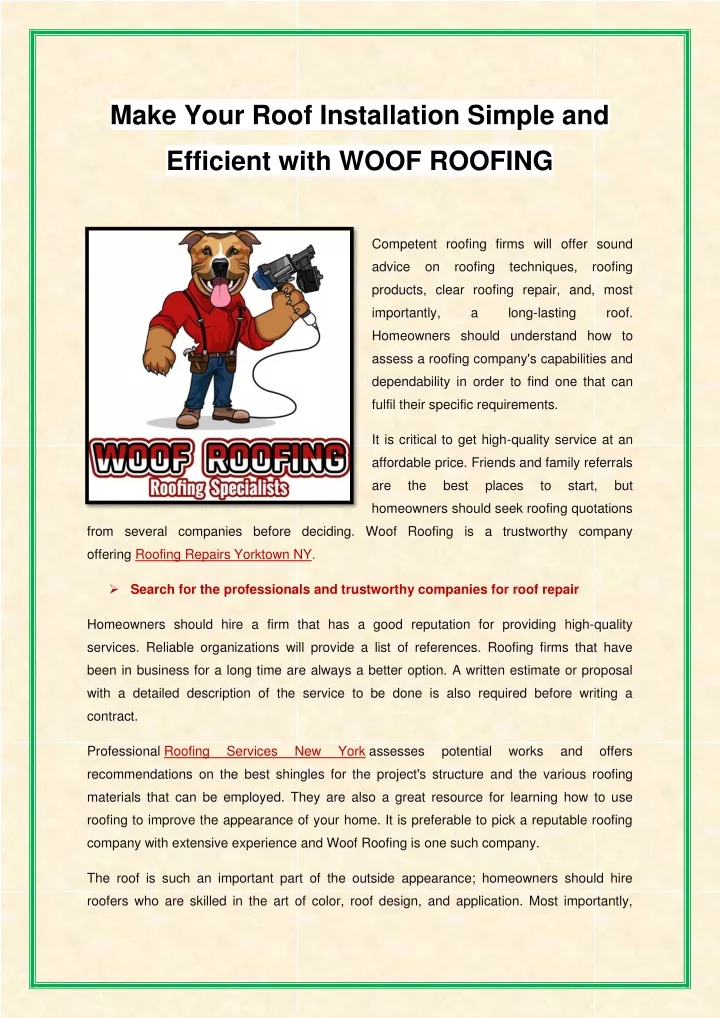 PPT - Make Your Roof Installation Simple and Efficient with WOOF ...