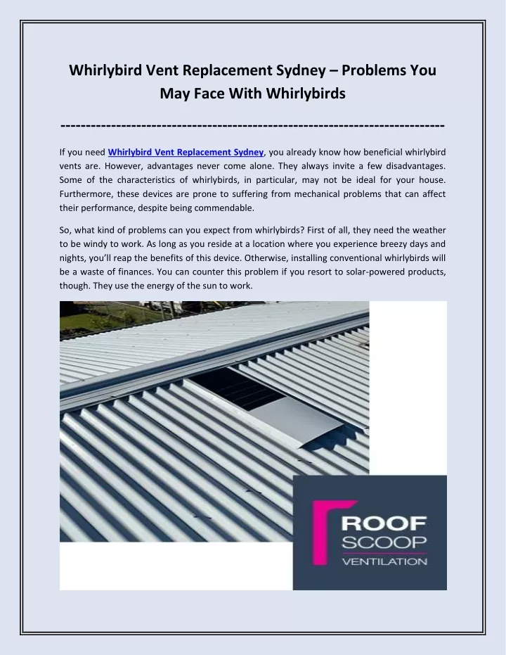 PPT - Whirlybird Vent Replacement Sydney – Problems You May Face With ...