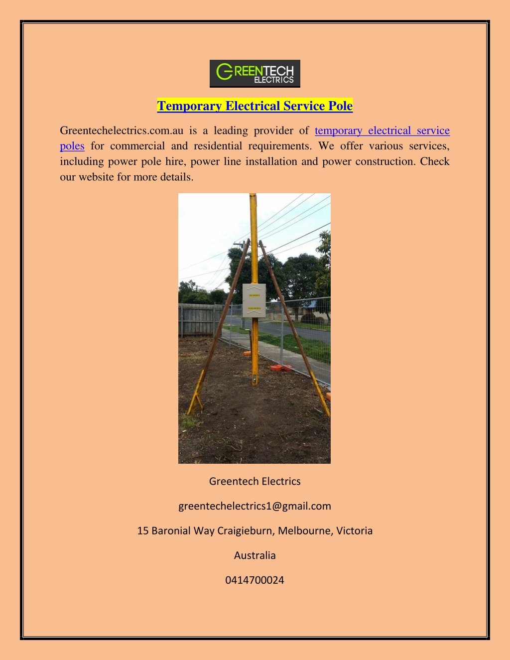 PPT - Temporary Electrical Service Pole Greentechelectrics.com ...