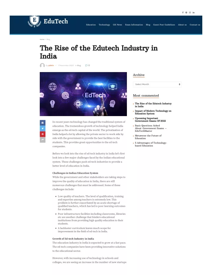 Ppt The Rise Of The Edutech Industry In India Powerpoint Presentation