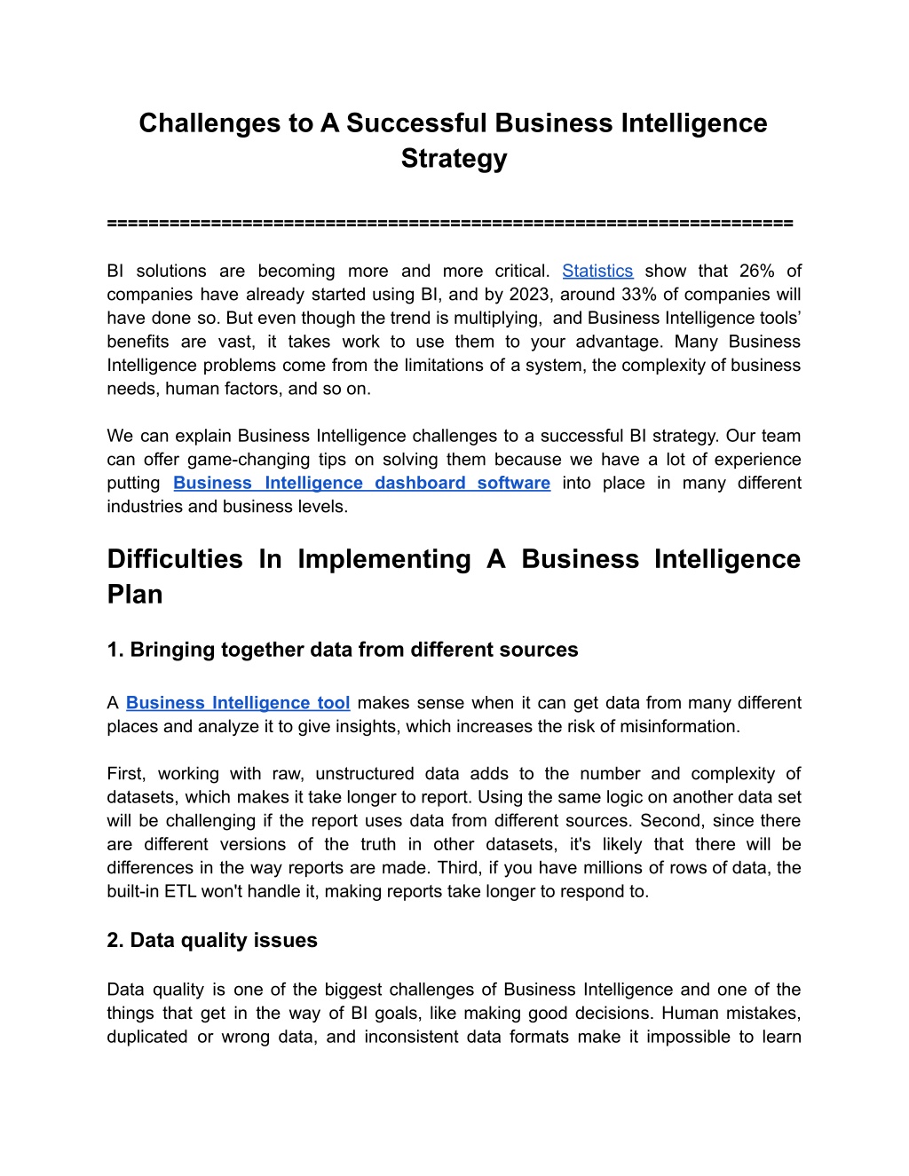 PPT - Challenges to A Successful Business Intelligence Strategy ...
