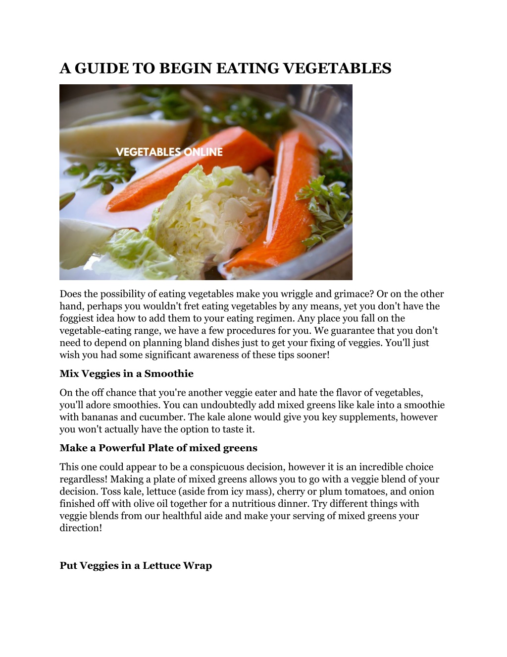 PPT - A GUIDE TO BEGIN EATING VEGETABLES PowerPoint Presentation, free ...