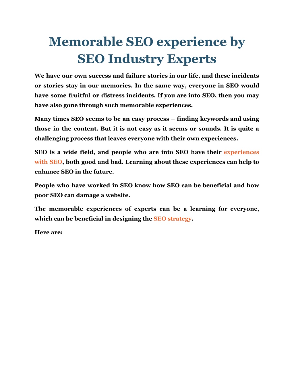 PPT - Memorable SEO experience by SEO Industry Experts PowerPoint ...