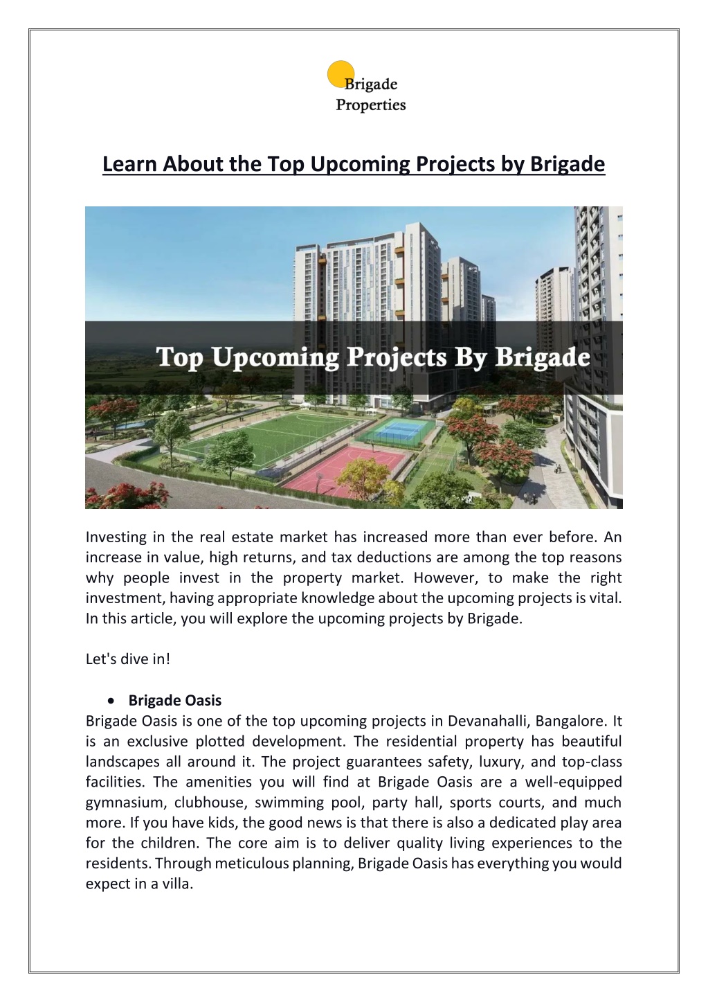 PPT - Learn About the Top Upcoming Projects by Brigade PowerPoint ...
