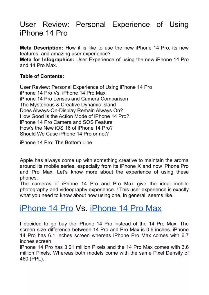 PPT - User Review_ Personal Experience of Using iPhone 14 Pro.docx (1) PowerPoint Presentation ...