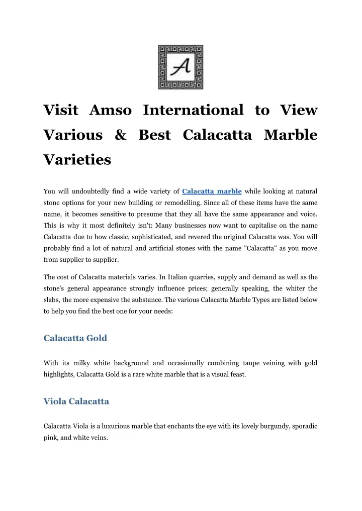 PPT - Visit Amso International to View Various & Best Calacatta Marble ...