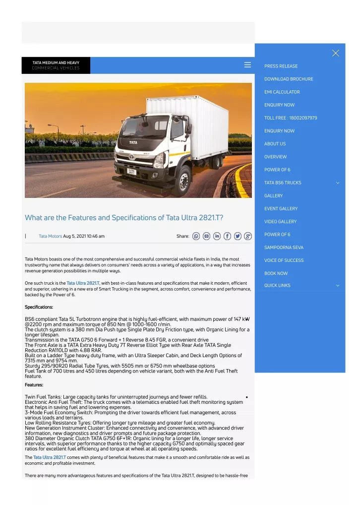 PPT - What are the Features and Specifications of Tata Ultra 2821.T ...