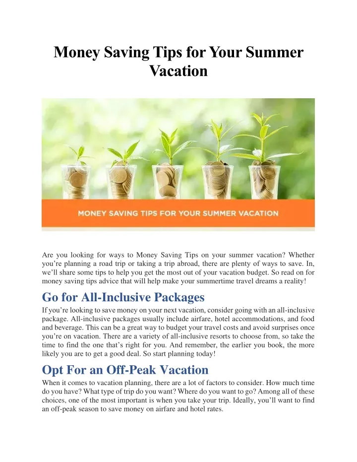 PPT - Money Saving Tips for Your Summer Vacation PowerPoint ...