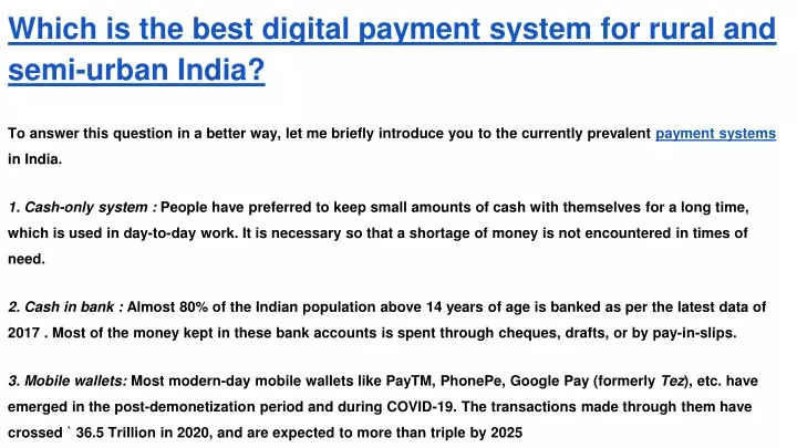 PPT - Which is the best digital payment system for rural and semi-urban ...
