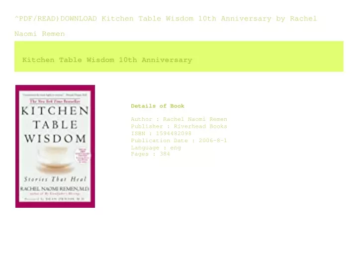 PPT - ^PDF/READ)DOWNLOAD Kitchen Table Wisdom 10th Anniversary by ...