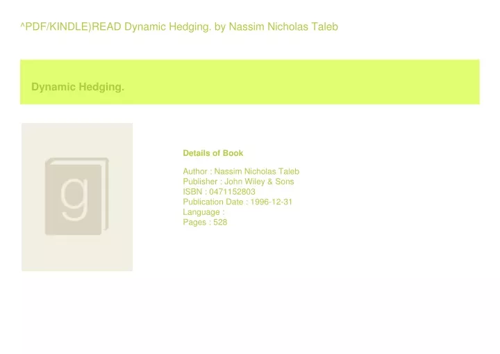 PPT - ^PDF/KINDLE)READ Dynamic Hedging. by Nassim Nicholas Taleb ...