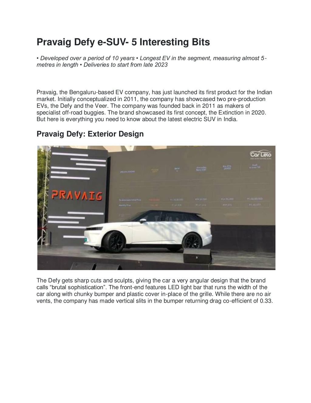 PPT - Pravaig Defy e-SUV- 5 Interesting Bits PowerPoint Presentation ...