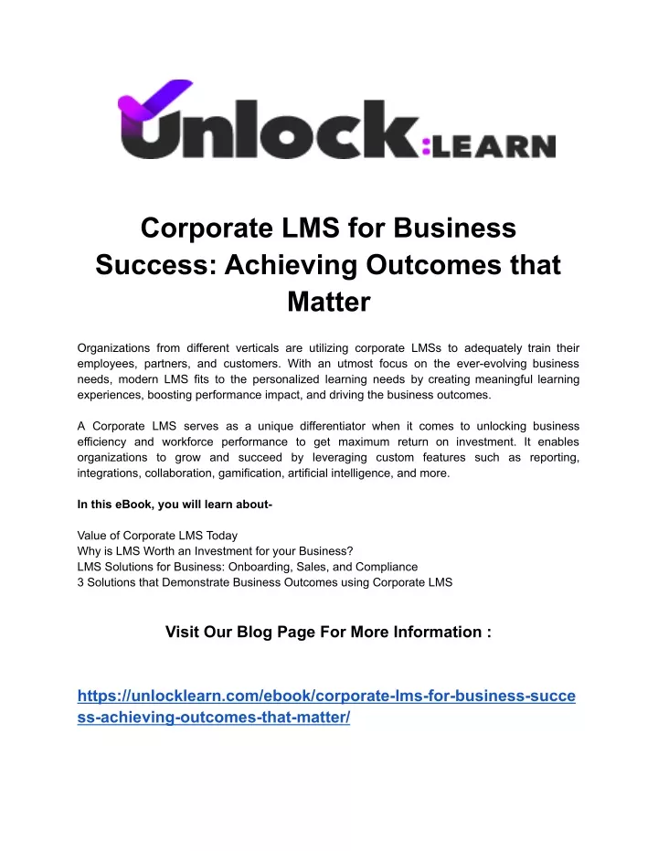 Ppt Corporate Lms For Business Success Achieving Outcomes That