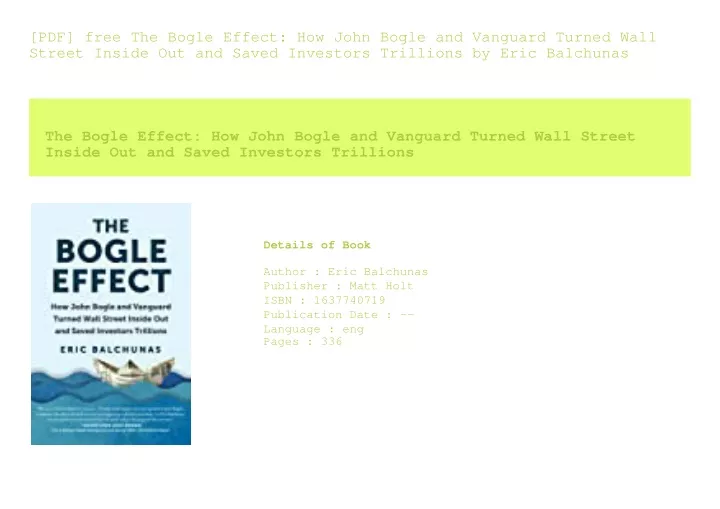 PPT - [PDF] free The Bogle Effect How John Bogle and Vanguard Turned Wall Street I PowerPoint ...