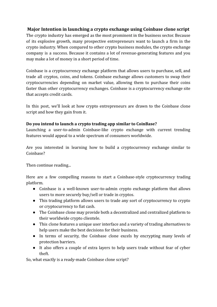 PPT - Major Intention in launching a crypto exchange using Coinbase ... PPT - Major Intention in launching a crypto exchange using Coinbase ...