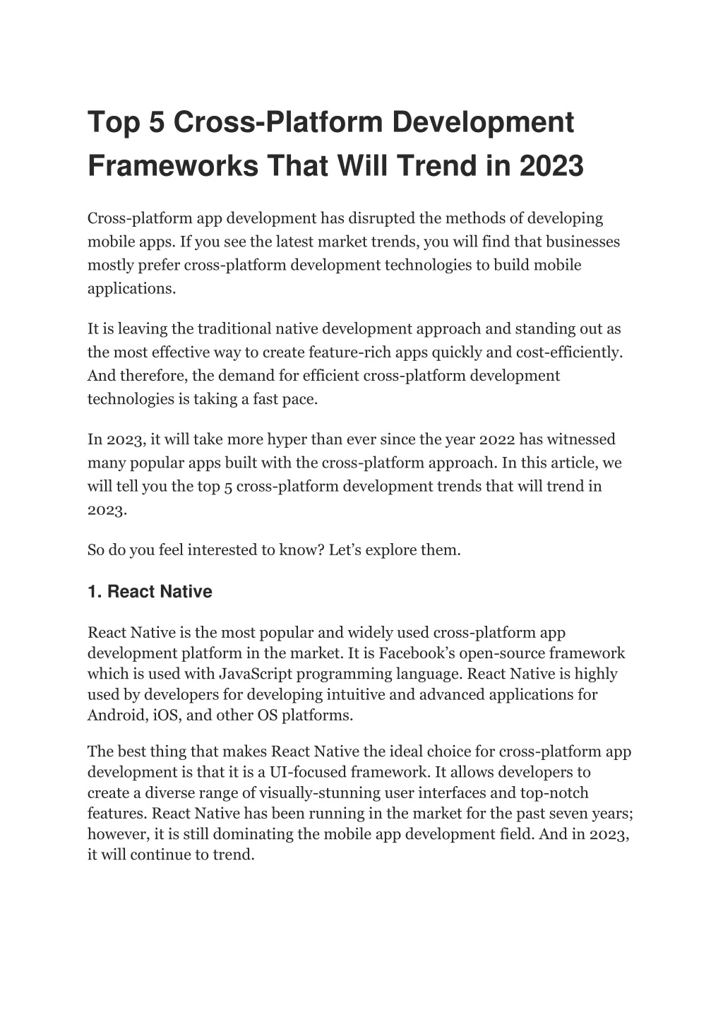 PPT - Top 5 Cross-Platform Development Frameworks That Will Trend in 2023 PowerPoint ...