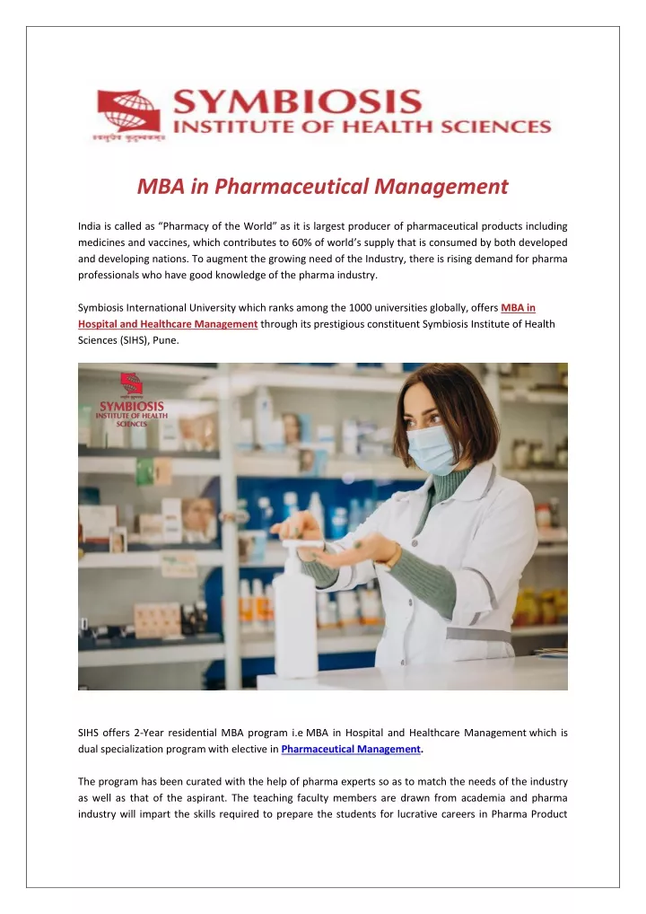 PPT - Pharma MBA Colleges in Pune- SIHS PowerPoint Presentation, free ...