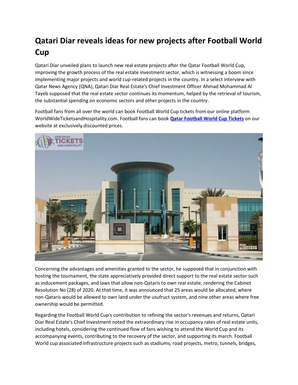 PPT - Qatari Diar reveals ideas for new projects after Football World ...