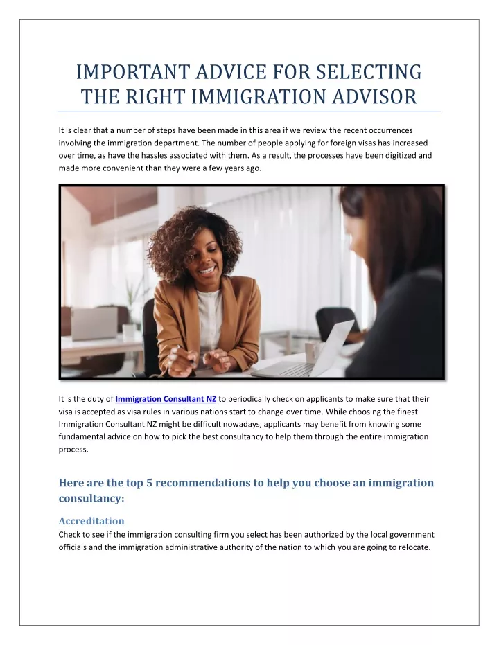 PPT - IMPORTANT ADVICE FOR SELECTING THE RIGHT IMMIGRATION ADVISOR ...