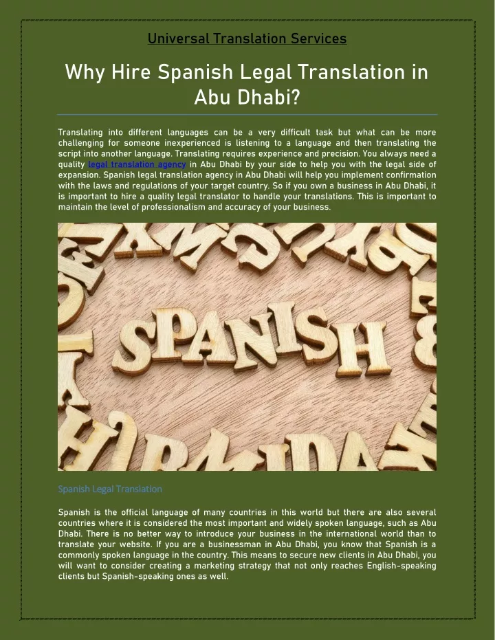PPT - Why Hire Spanish Legal Translation in Abu Dhabi PowerPoint ...