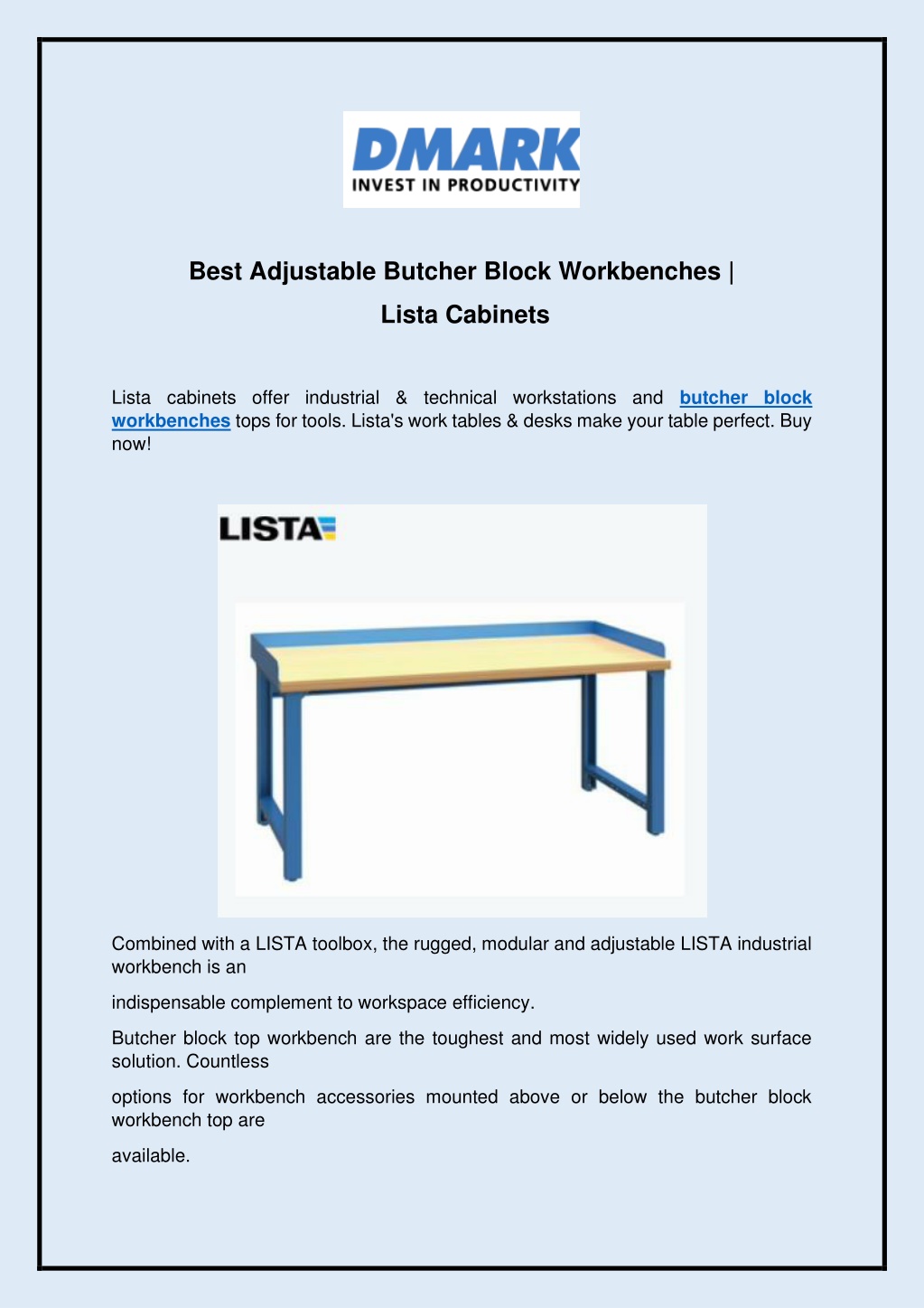 PPT - Best Adjustable Butcher Block Workbenches Lista Cabinets ...