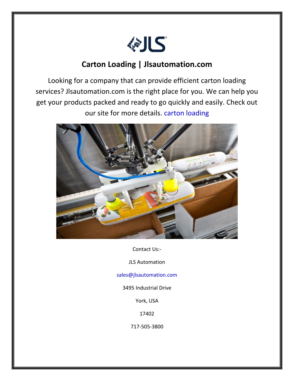PPT - Carton Loading Jlsautomation.com PowerPoint Presentation, free ...