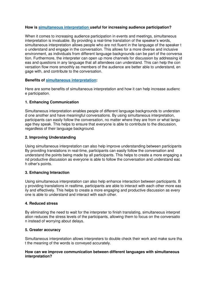 PPT - How is simultaneous interpretation useful for increasing audience ...