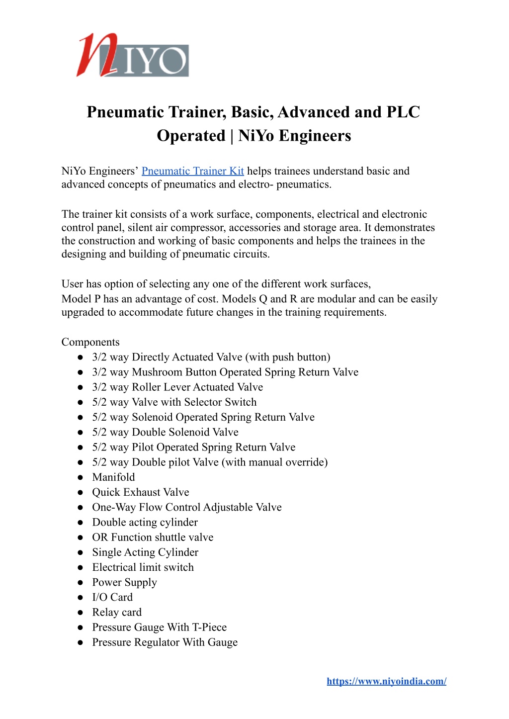 PPT - Pneumatic Trainer, Basic, Advanced and PLC Operated | NiYo ...
