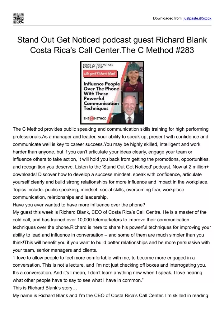 PPT - Stand Out Get Noticed podcast B2B guest Richard Blank Costa Rica ...
