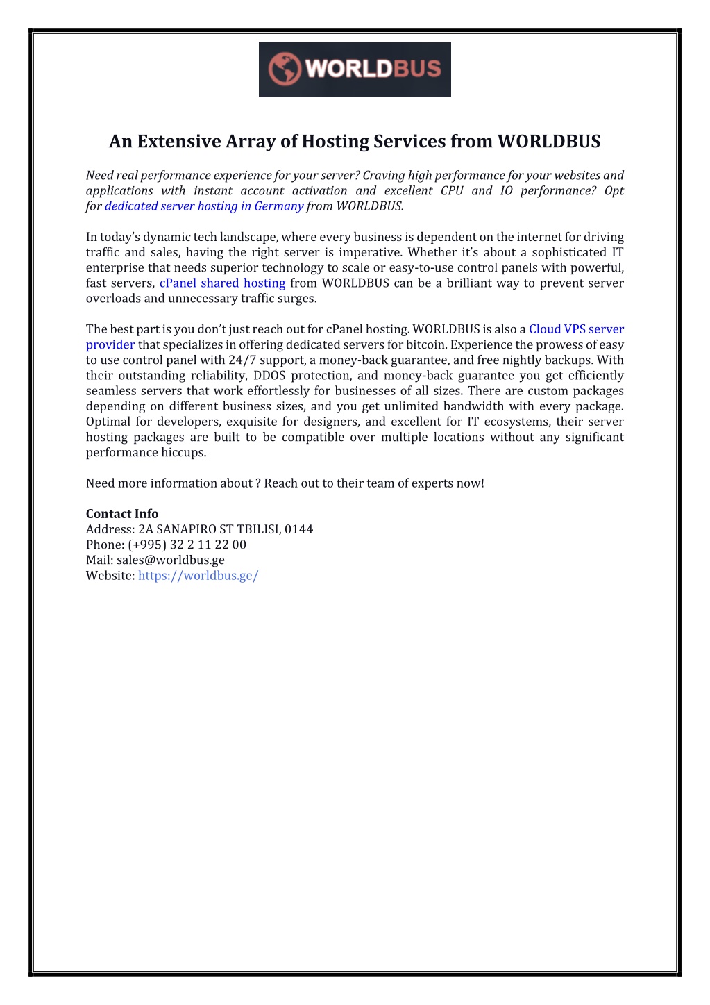 PPT - An Extensive Array of Hosting Services from WORLDBUS PowerPoint ...