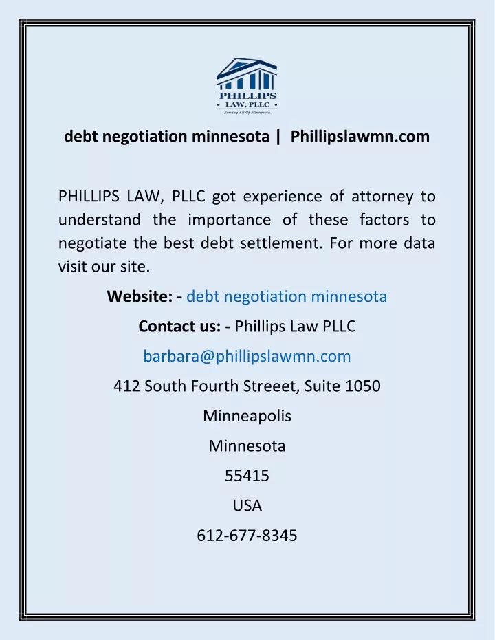 PPT - debt negotiation minnesota Phillipslawmn PowerPoint Presentation ...