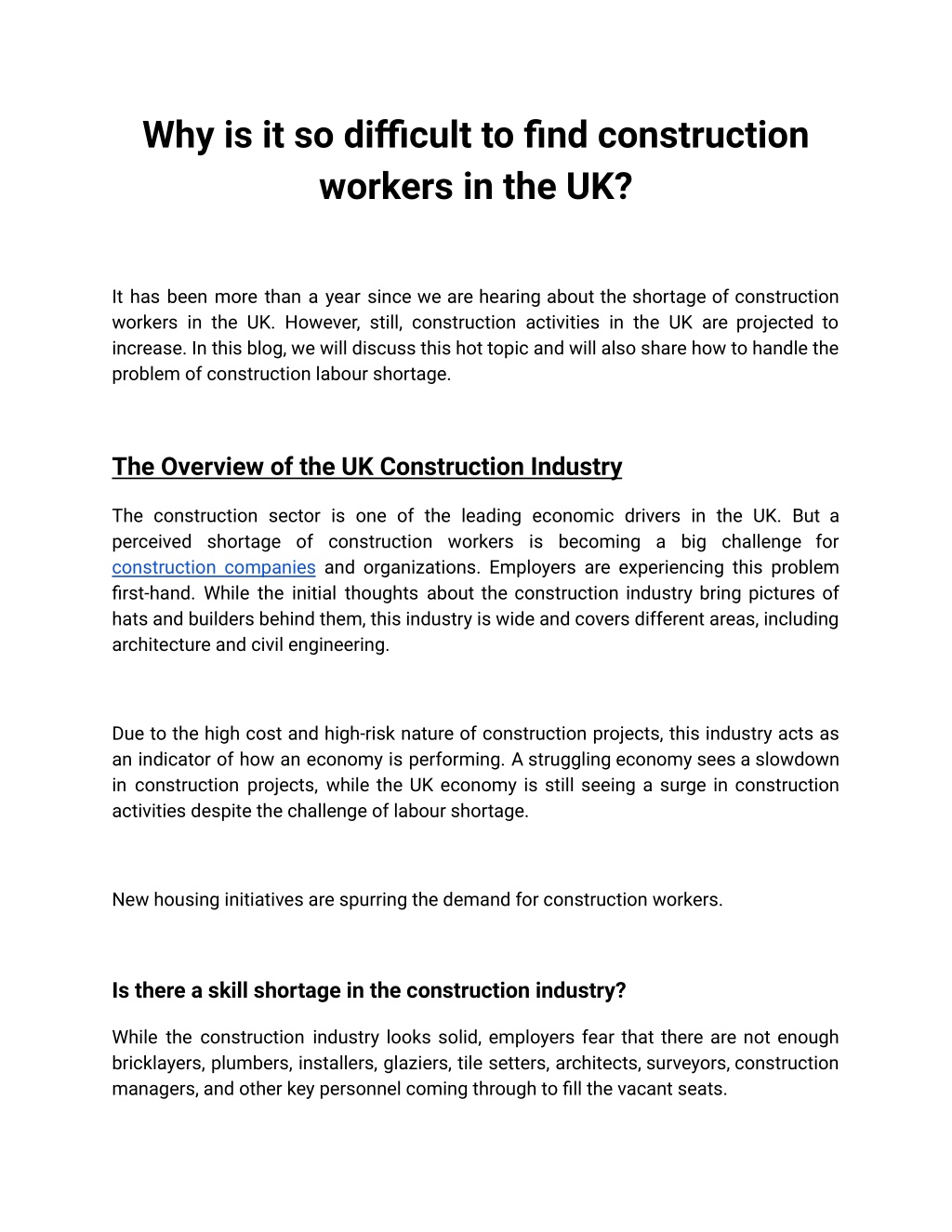 PPT - Why is it so difficult to find construction workers in the UK ...