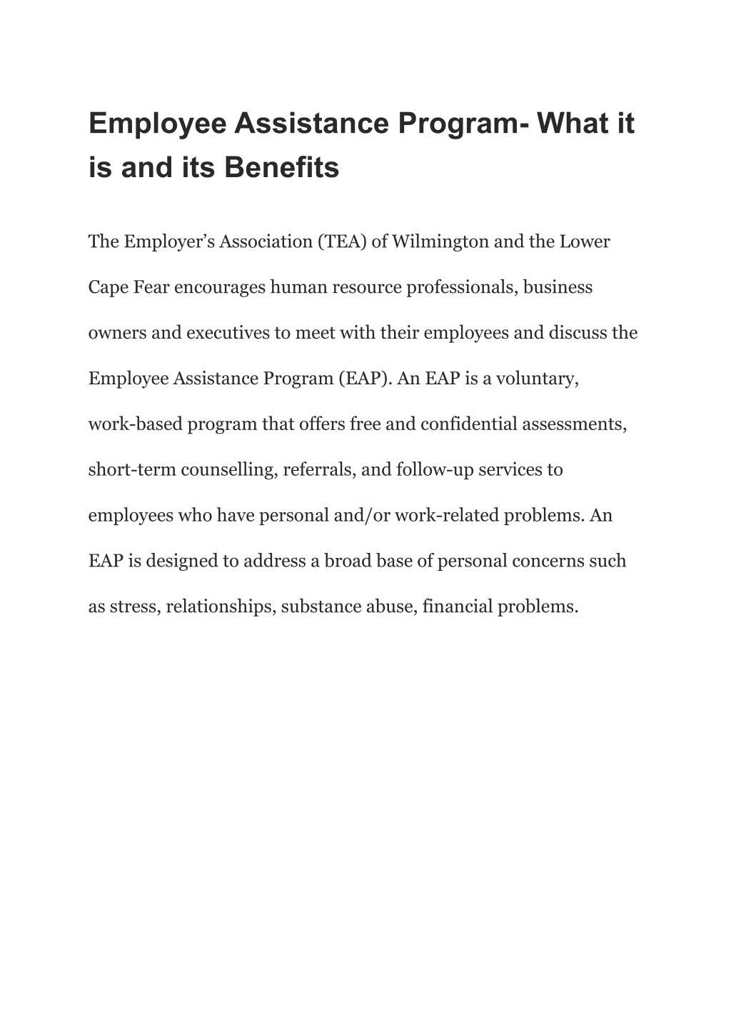 PPT - Employee Assistance Program- What it is and its Benefits ...
