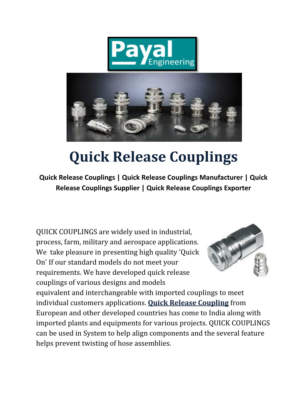 PPT - Quick Release Couplings payal PowerPoint Presentation, free ...