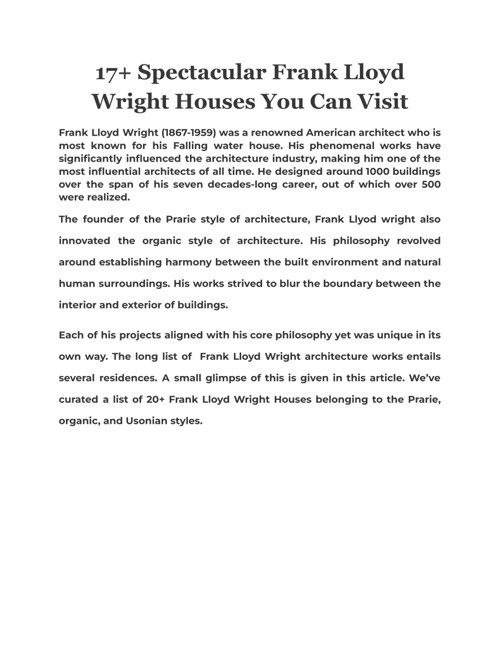 PPT - 17 Spectacular Frank Lloyd Wright Houses You Can Visit PowerPoint ...