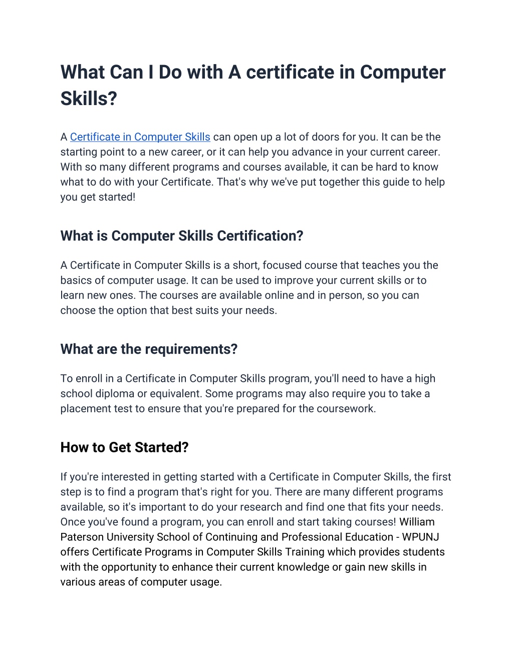 PPT - What Can I Do With A certificate in Computer Skills PowerPoint ...