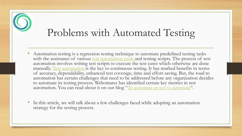 PPT - Problems with Automated Testing PowerPoint Presentation, free ...