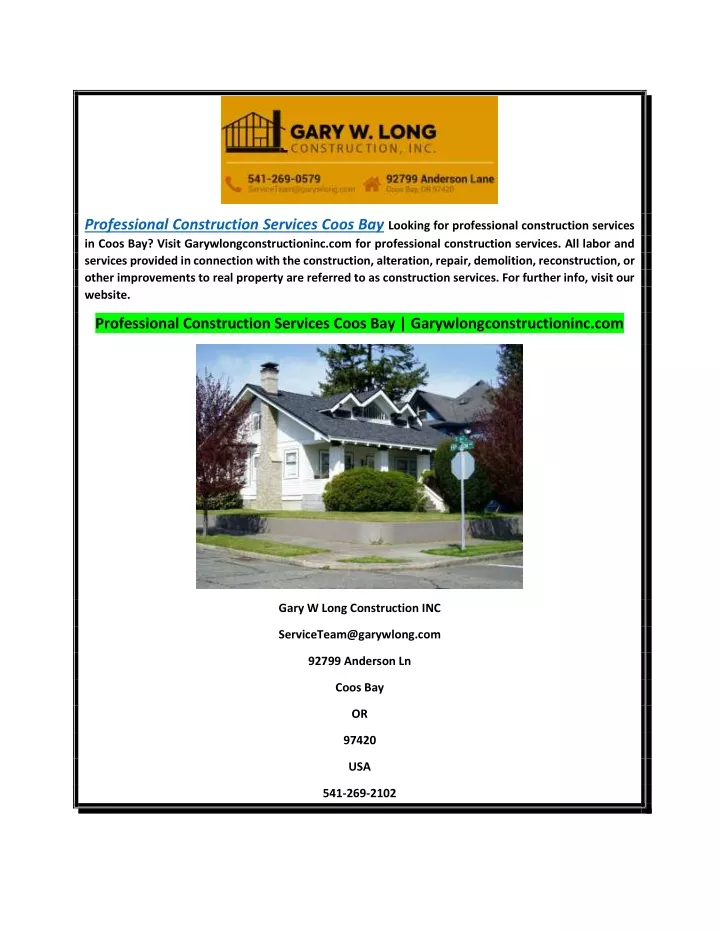 PPT - Professional Construction Services Coos Bay ...