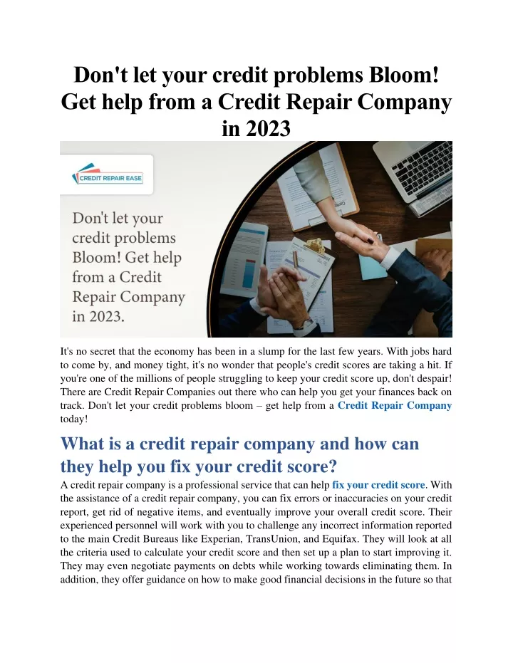 PPT - Don't let your credit problems Bloom! Get help from a Credit ...