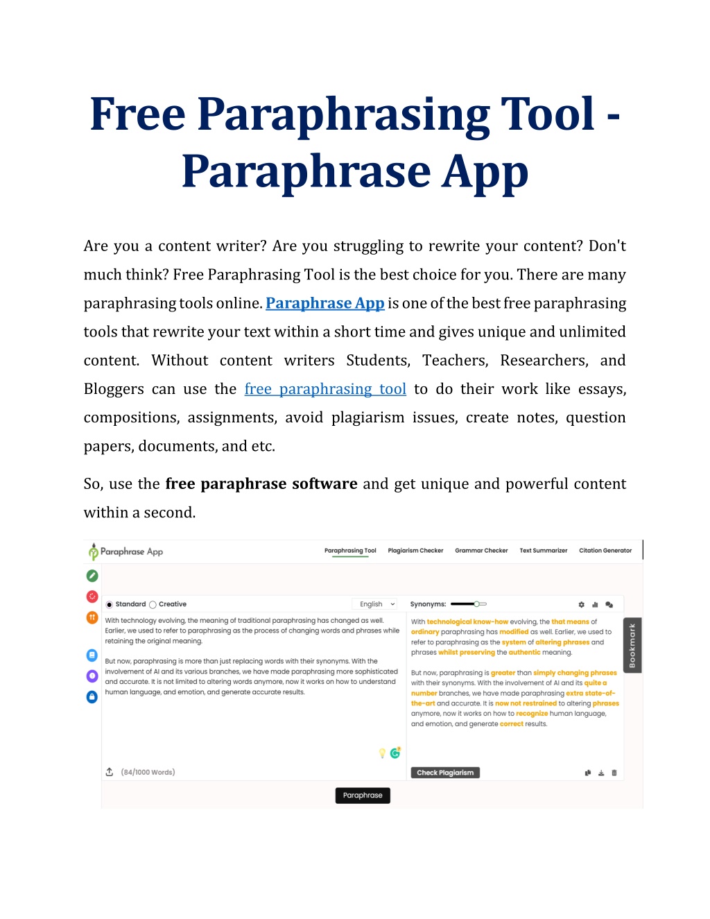 PPT - Free Paraphrasing Tool - Paraphrase App PowerPoint Presentation ...