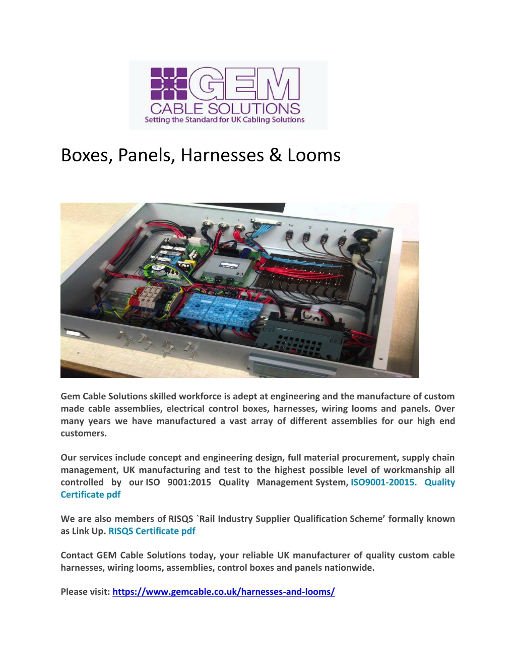 PPT - Boxes, Panels, Harnesses and Looms - Gem Cable Solutions ...