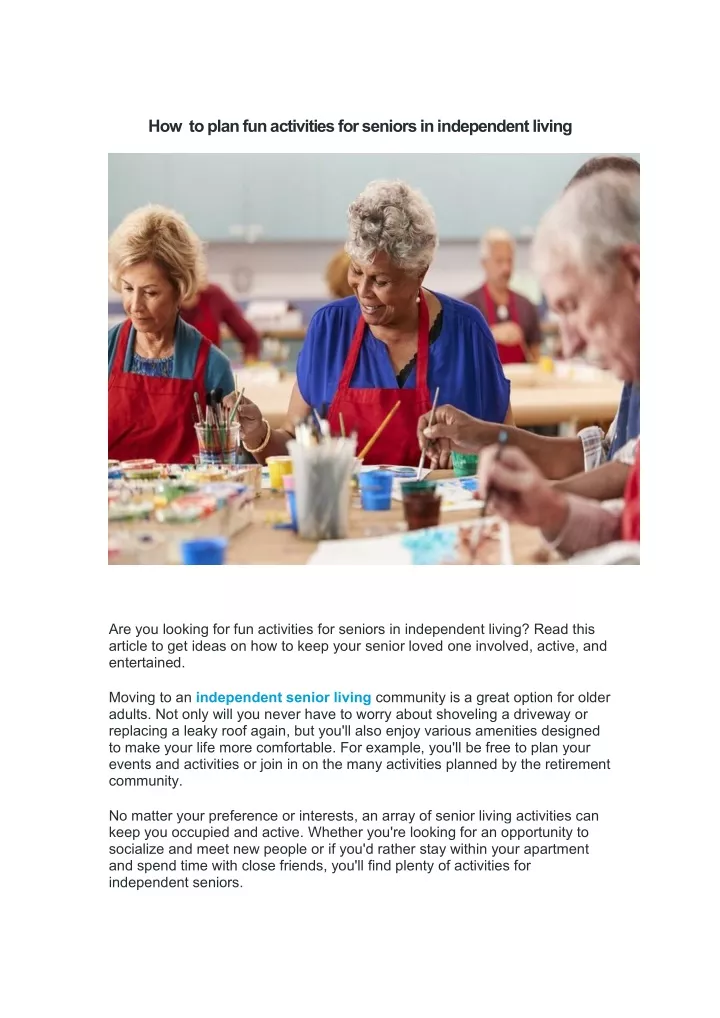 PPT - How to plan fun activities for seniors in independent living ...