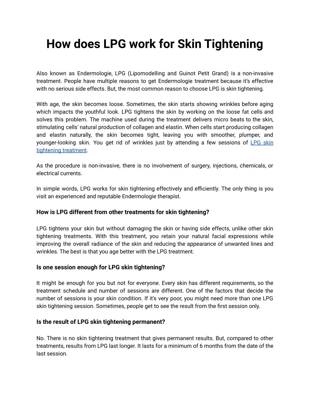 PPT - How does LPG work for Skin Tightening PowerPoint Presentation ...