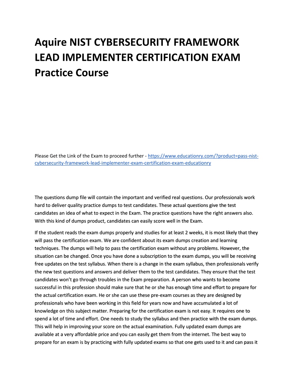 PPT - NIST CYBERSECURITY FRAMEWORK LEAD IMPLEMENTER CERTIFICATION EXAM ...