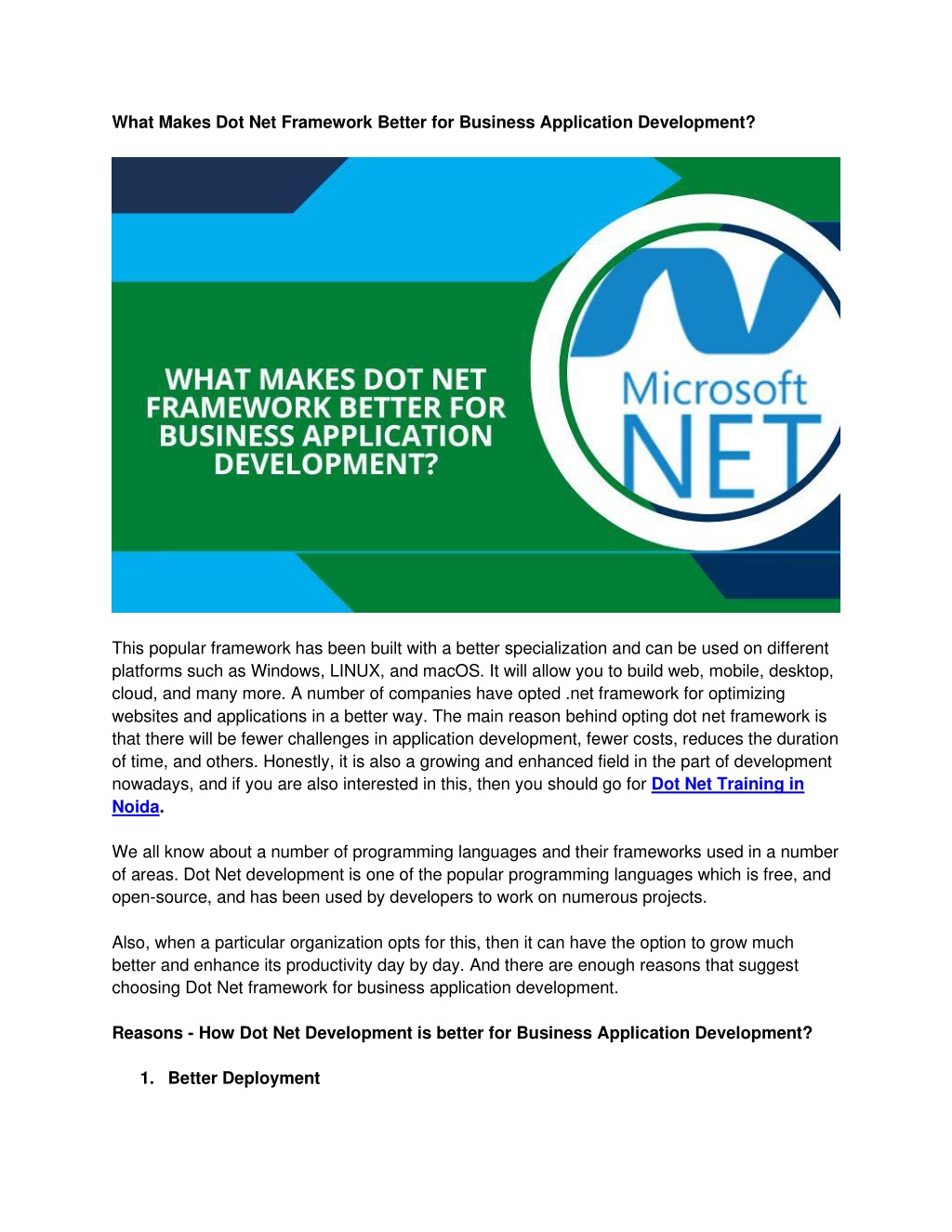 PPT - What makes Dot net framework better for business application ...