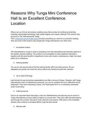 PPT - Reasons Why Tunga Mini Conference Hall Are Excellent Conference ...