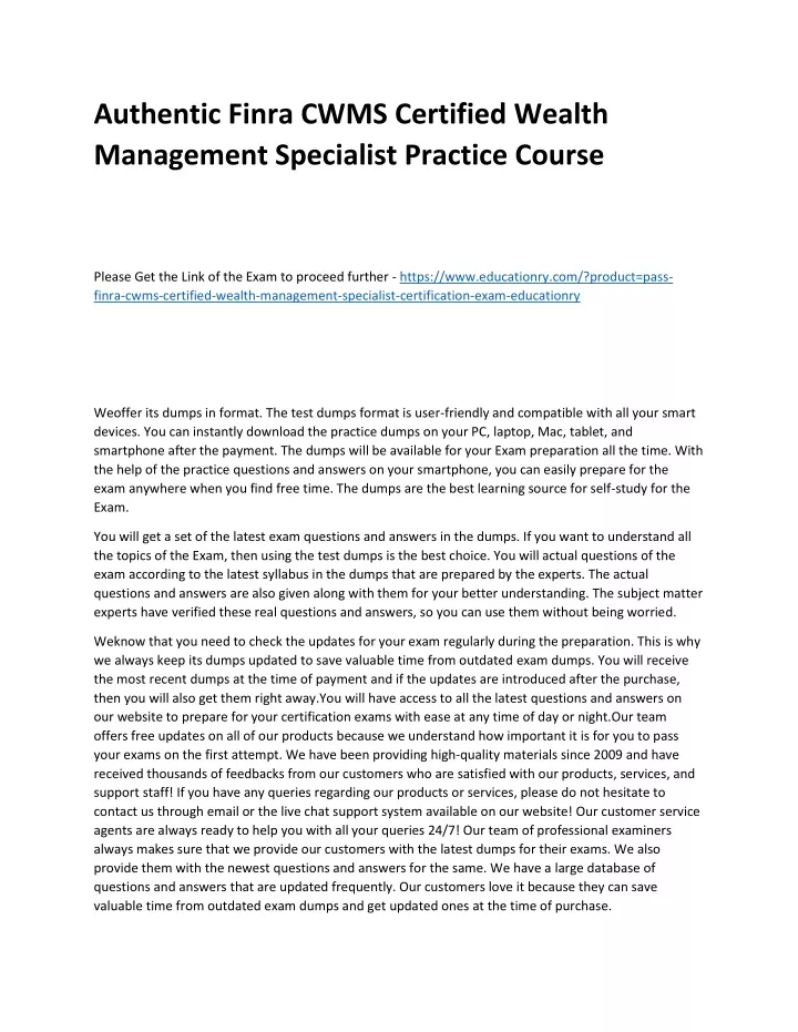 PPT - Finra CWMS Certified Wealth Management Specialist PowerPoint ...